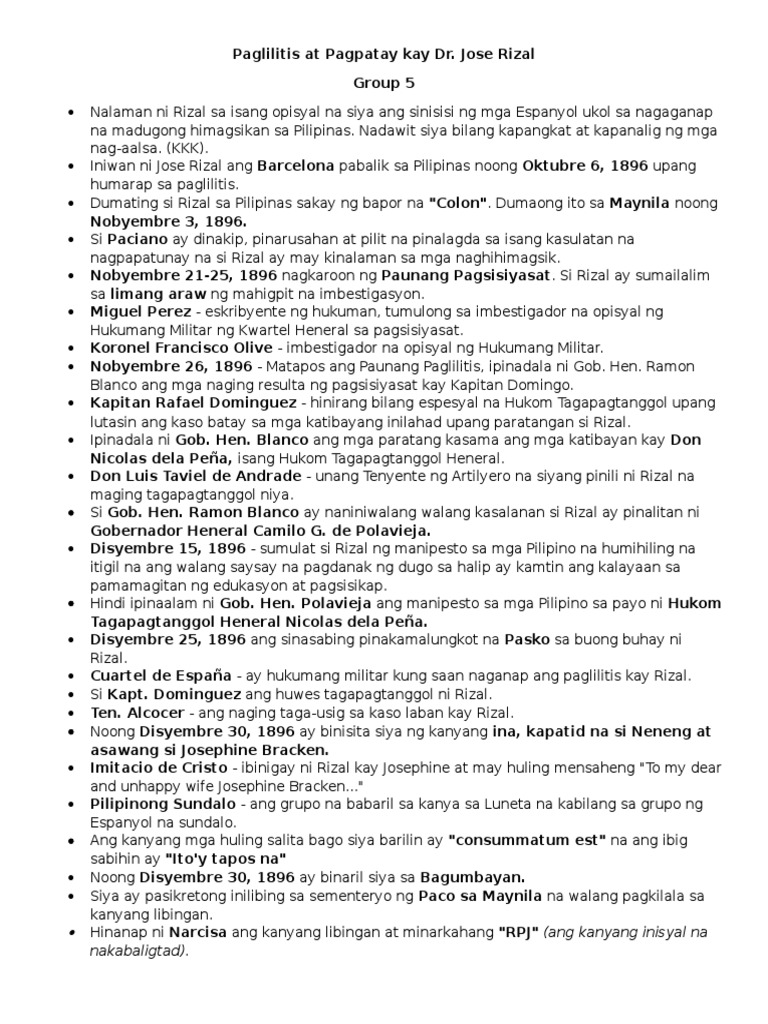 Paglilitis at Pagpatay Kay Dr. Jose Rizal (Written Report) | PDF