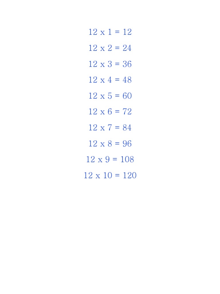 Learn Maths - 12 - Table of 12 | PDF