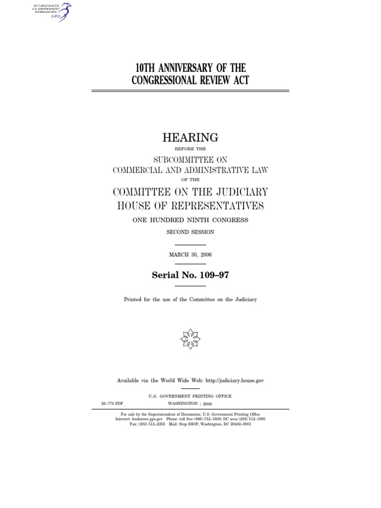 House Hearing, 109TH Congress - 10TH Anniversary of The Congressional ...