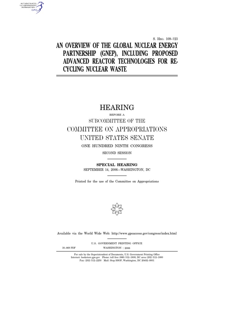 An Overview Of The Global Nuclear Energy Partnership Gnep Including Proposed Advanced Reactor
