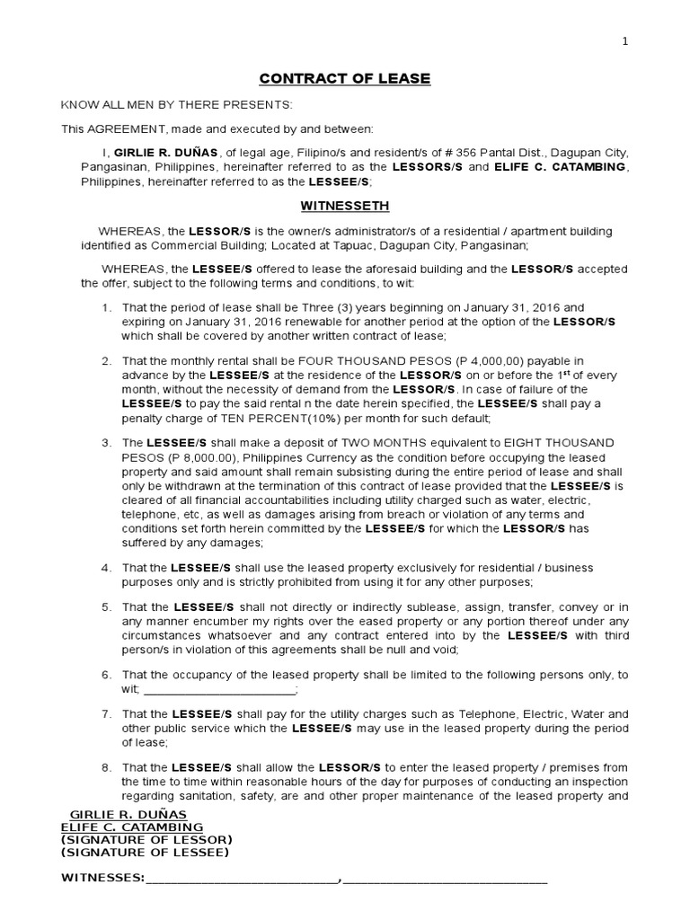 Contract of Lease: Witnesseth | Download Free PDF | Lease | Virtue
