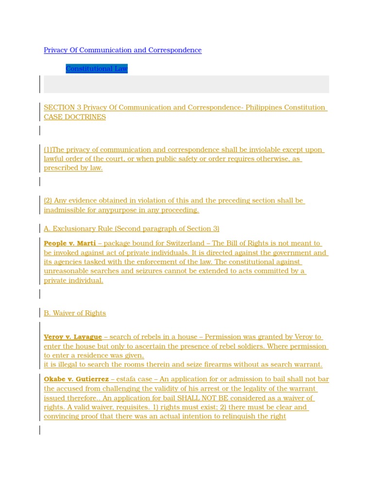 Privacy of Communication and Correspondence | PDF