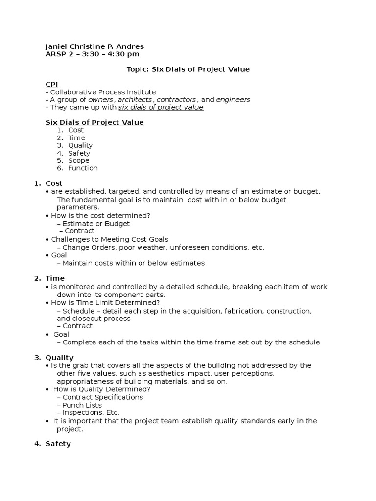 Six Dials of Project Value Explained | PDF | Business | Art