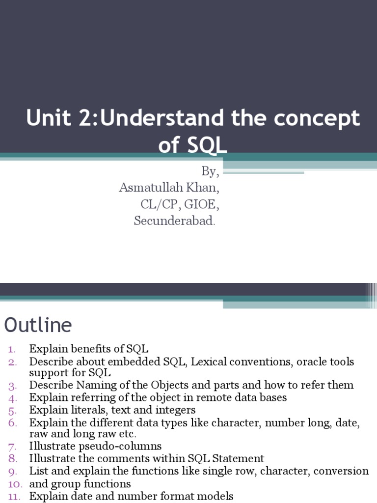 Unit 2 Understand The Concept of SQL | Download Free PDF | Sql | Databases