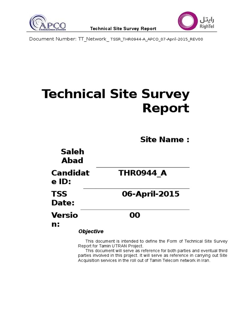 Technical Site Survey Report for Tamin Telecom | PDF | Roof ...