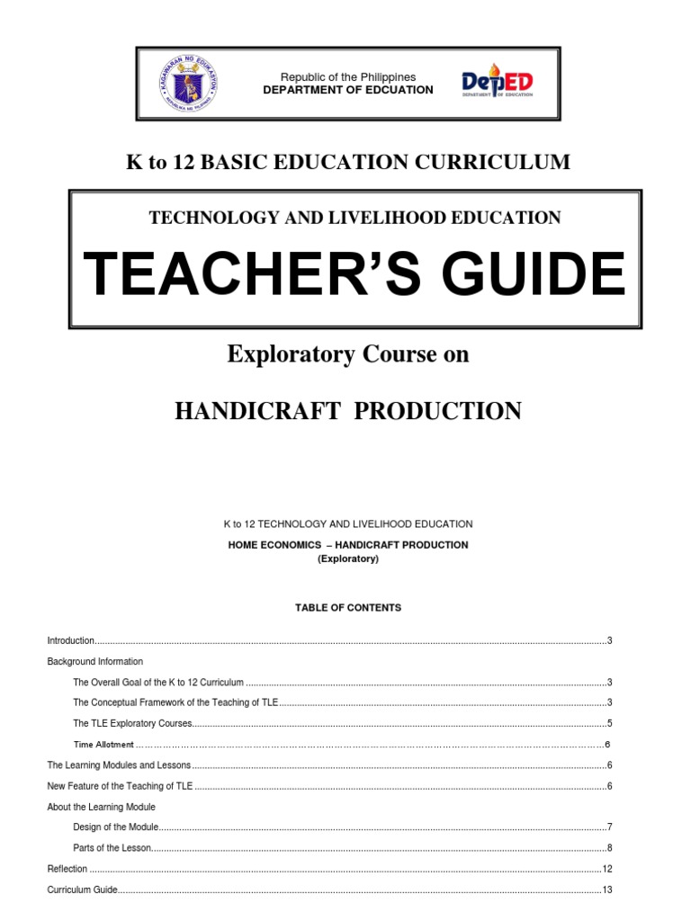 Teacher'S Guide: Exploratory Course On Handicraft Production | PDF ...
