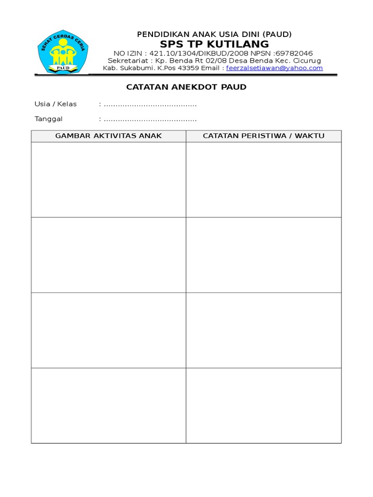 1 Contoh Catatan Anekdot Paud | PDF