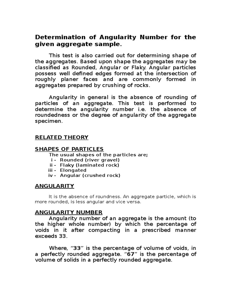 Determination of Angularity Number For The Given Aggregate Sample | PDF