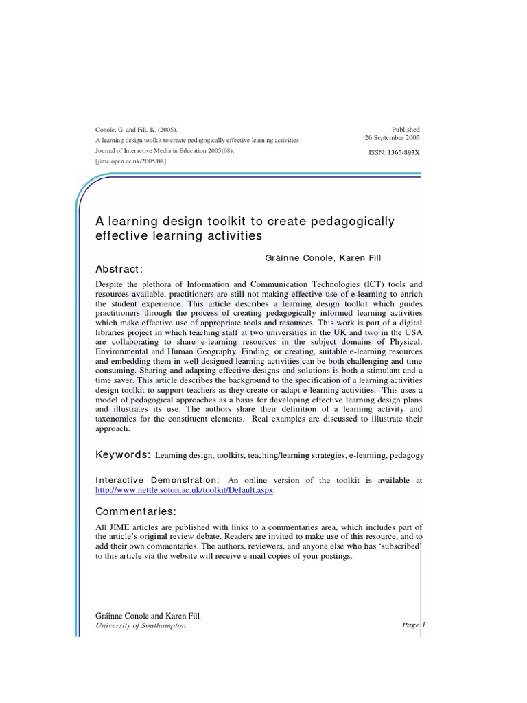A Learning Design Toolkit To Create Pedagogically Effective Learning ...