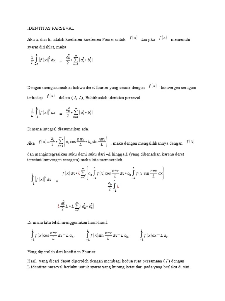 Identitas Parseval Widya Kalkulus | PDF | Metode & Bahan Ajar