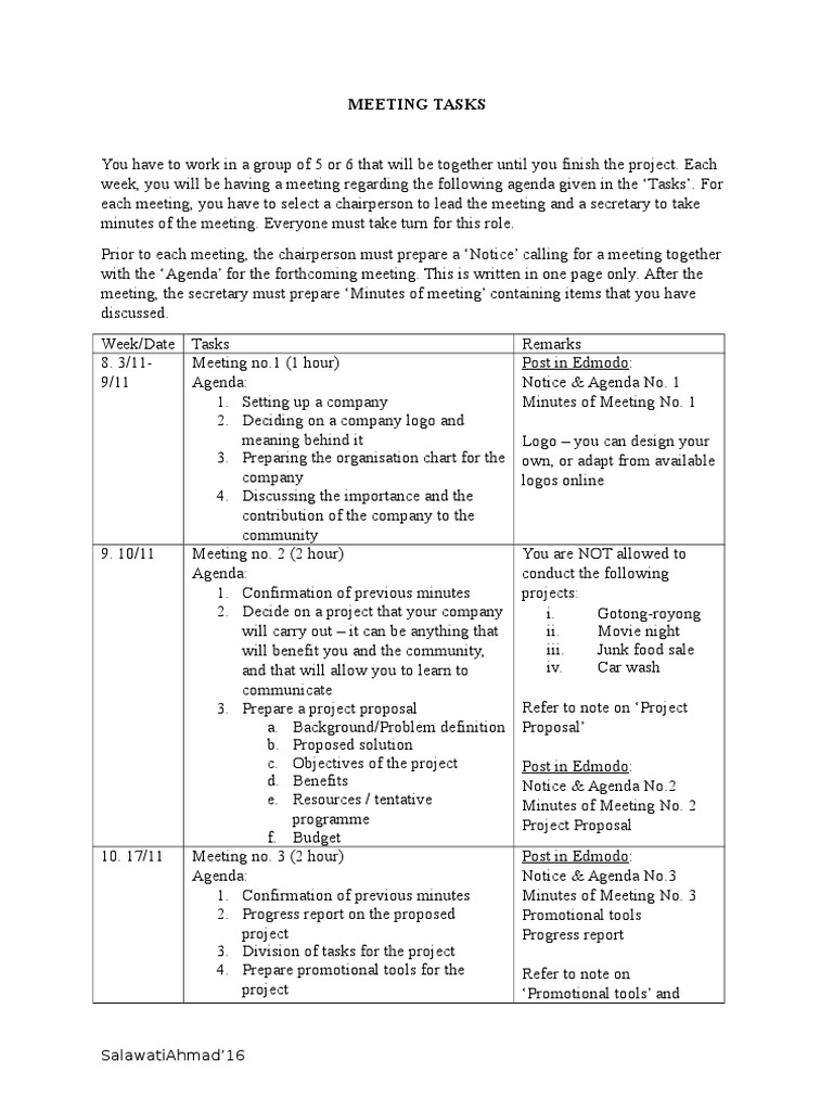 Meeting Tasks | PDF | Communication | Business