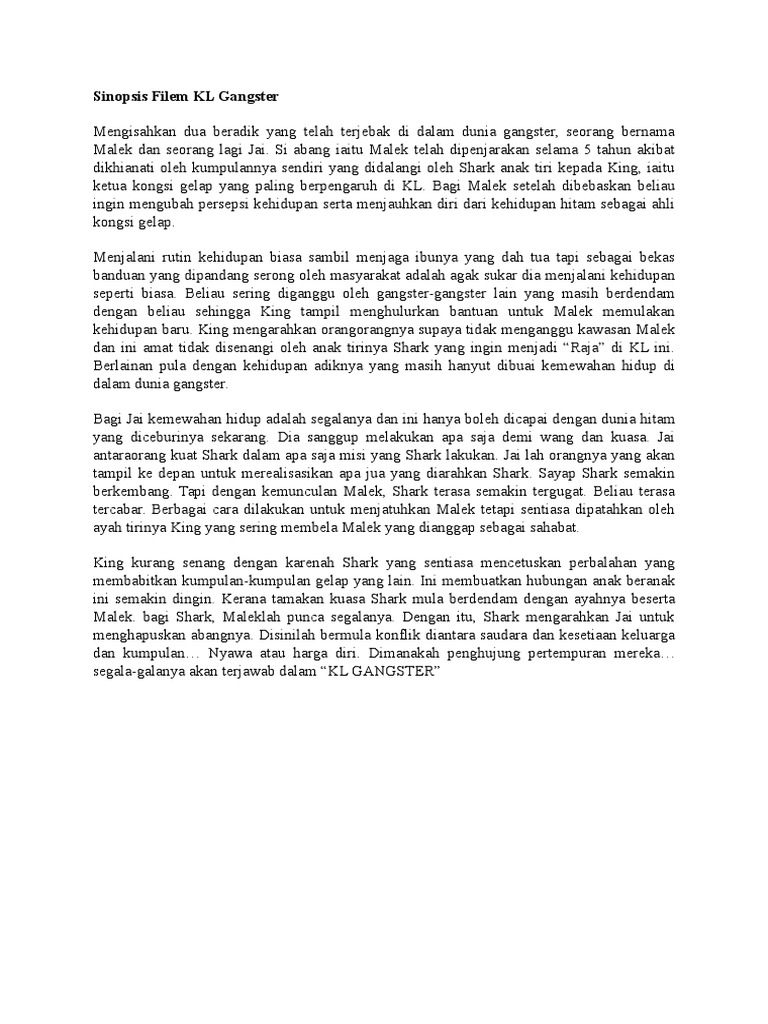 Sinopsis Filem KL Gangstedr | PDF