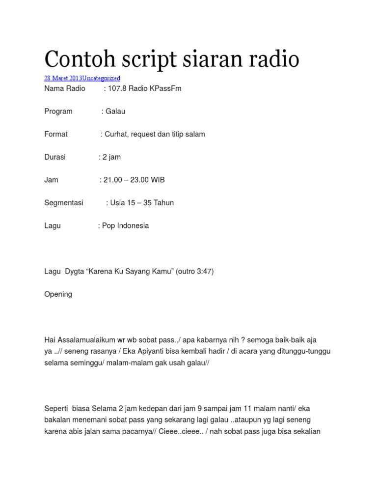 Contoh Script Siaran | PDF