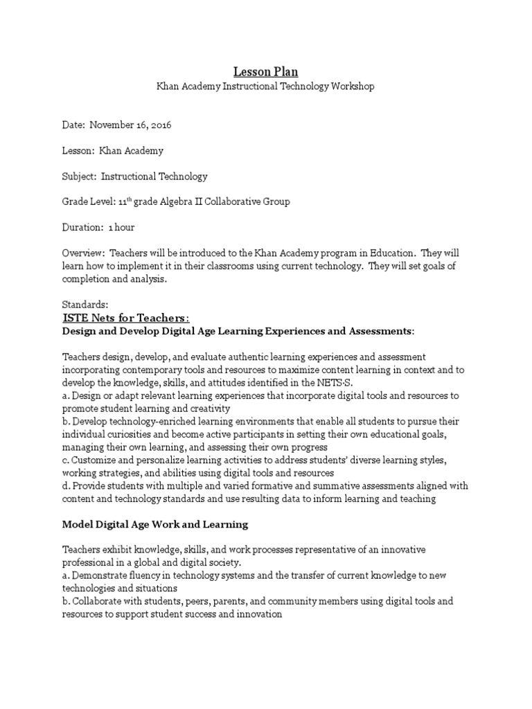 Lesson Plan Khan Academy | PDF | Educational Assessment | Educational ...