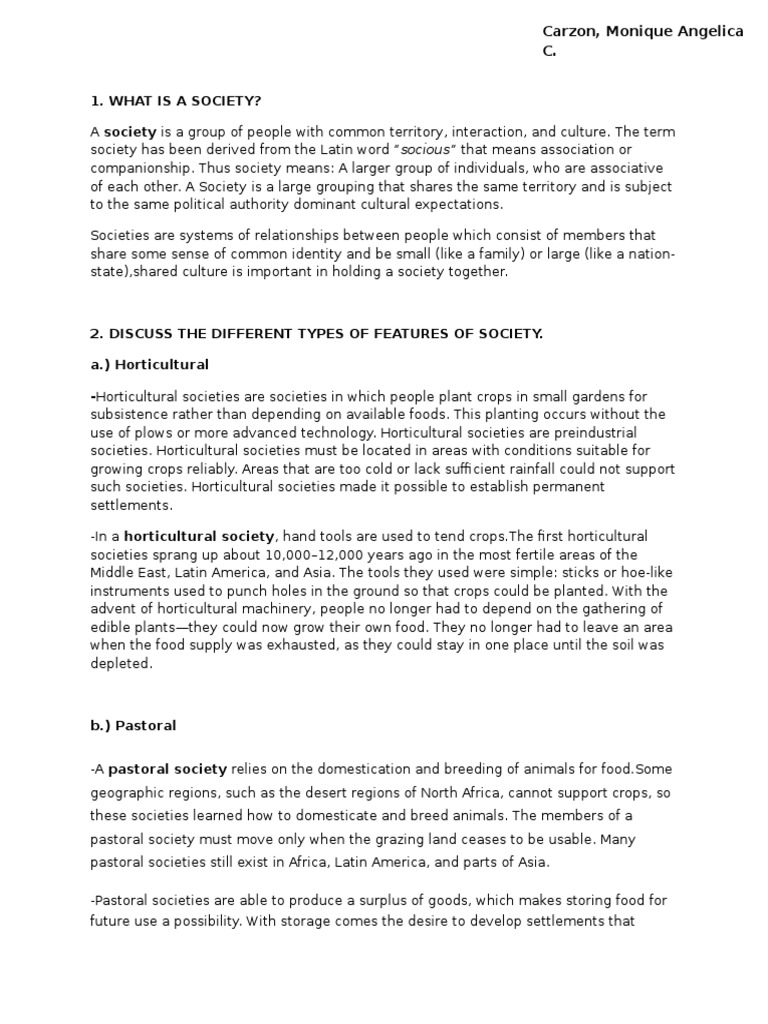 What Is A Society?: Carzon, Monique Angelica C | PDF | Civilization ...