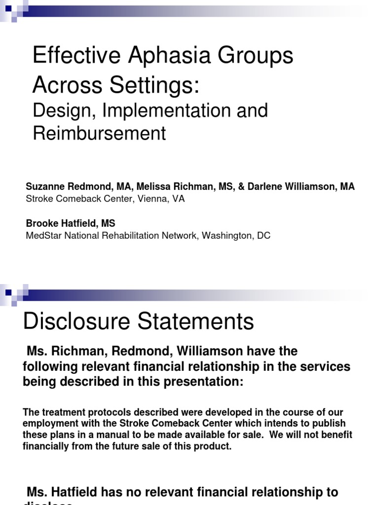 Effective Aphasia Groups Across Settings Design Implementation and ...