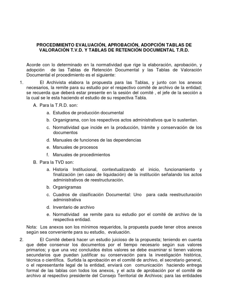 Procedimiento TVD TRD | PDF | Adopción | Archivo de computadora