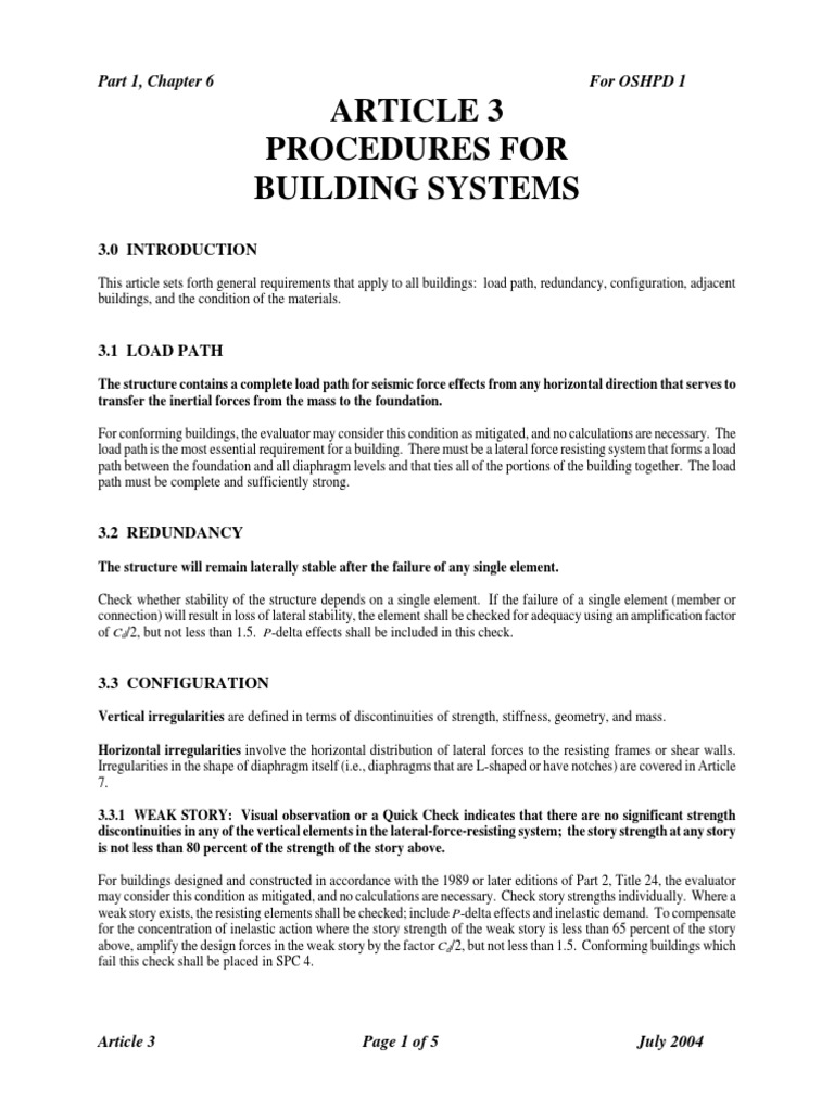 OSHPD 1 Article 3 Procedures for Building Systems | PDF | Masonry | Column