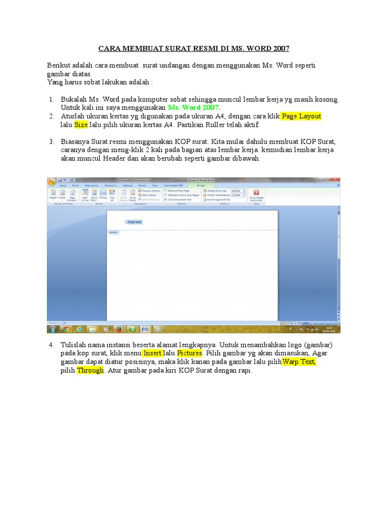 Cara Membuat Surat Resmi di Word 2007 | PDF | Karier & Perkembangan