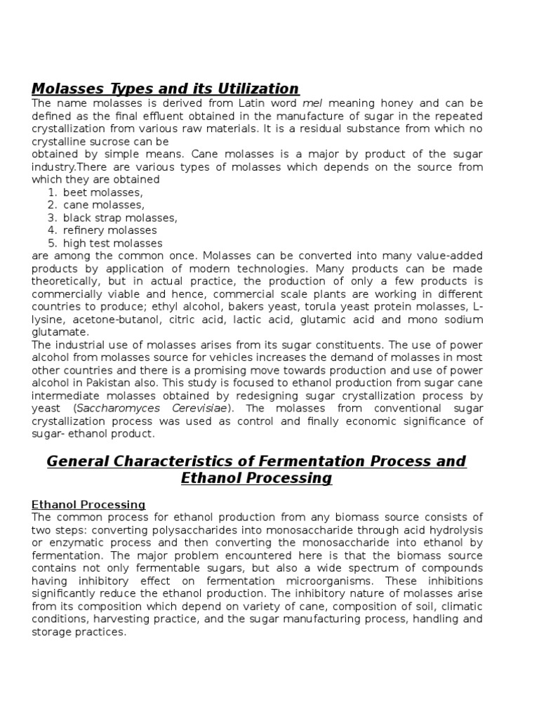 Molasses Types and Its Utilization1 | PDF | Yeast | Ethanol