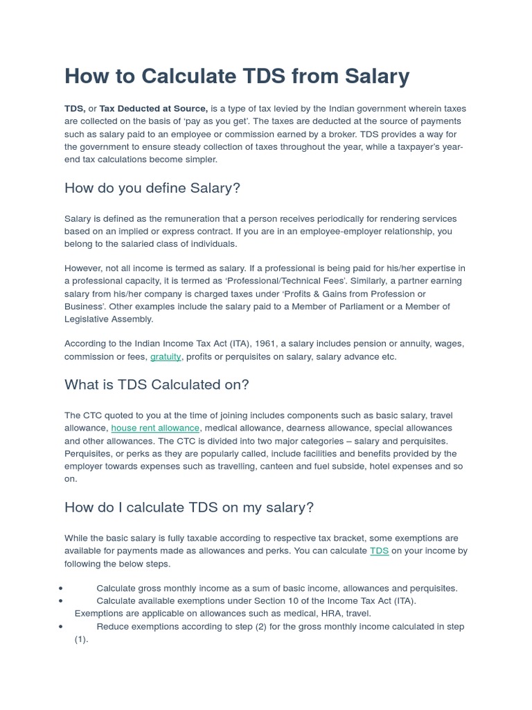 How To Calculate TDS From Salary | PDF | Employee Benefits | Salary