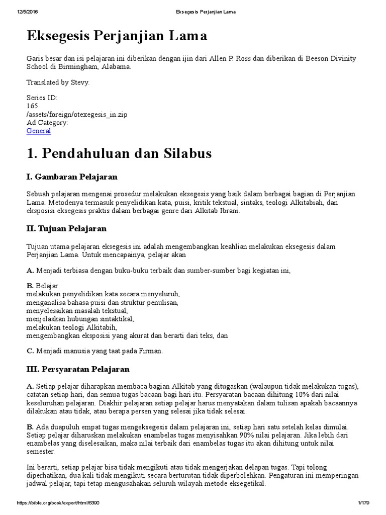 Eksegesis Perjanjian Lama PDF | PDF