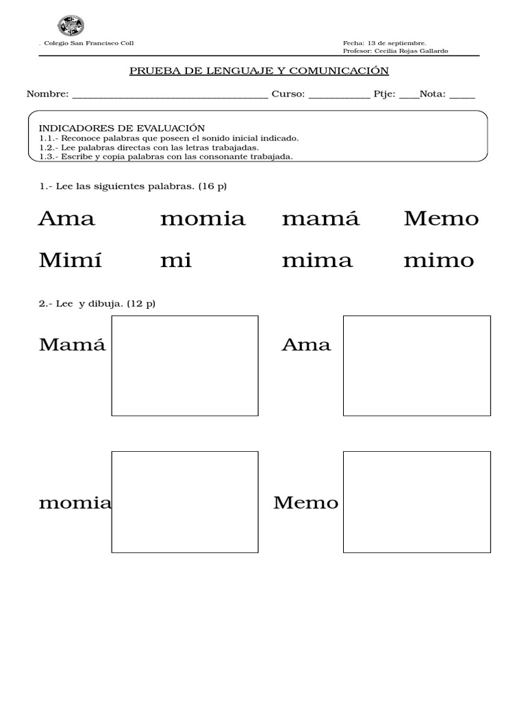 Prueba Palabras M | PDF