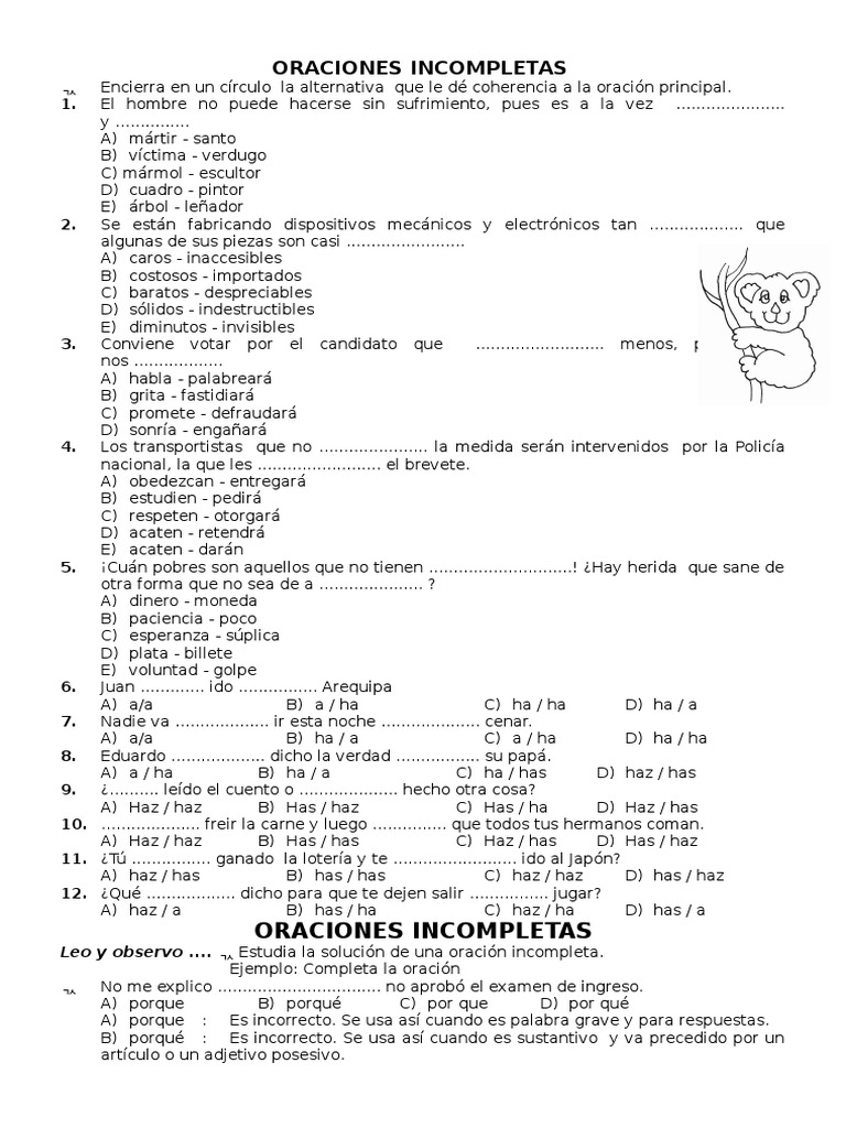 Oraciones Incompletas | PDF | Deportes | Idiomas