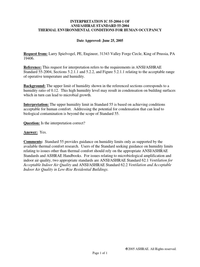 Interpretation Ic 55-2004-1 of Ansi/Ashrae Standard 55-2004 Thermal ...
