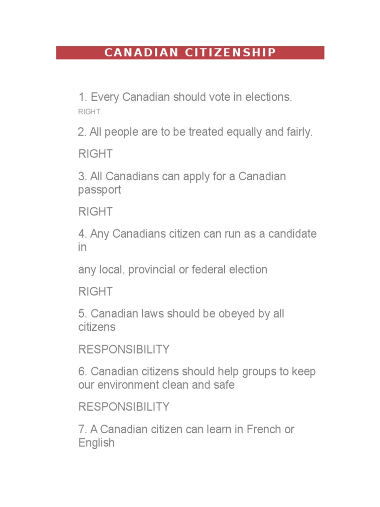 Canadian Citizenship Rights and Responsibilities | PDF