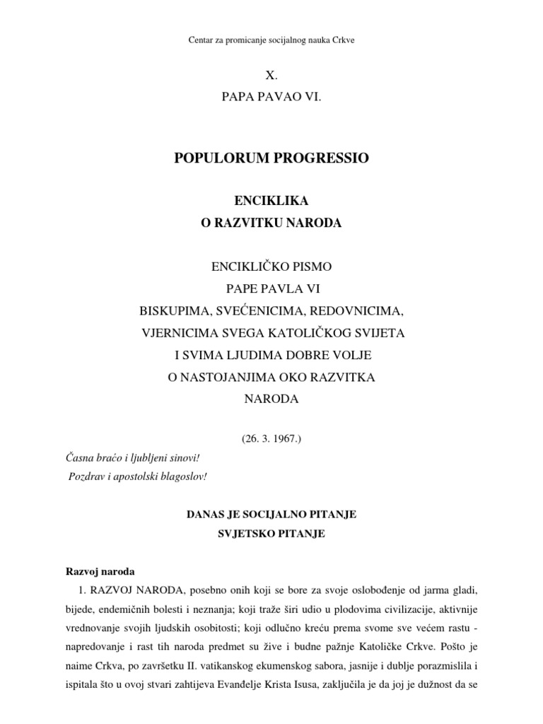 Populorum Progressio - Enciklika Pavla VI | PDF