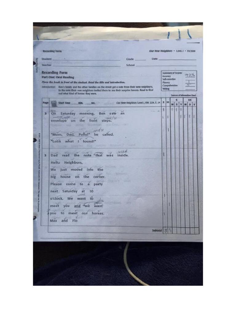 Running Record Level J | PDF