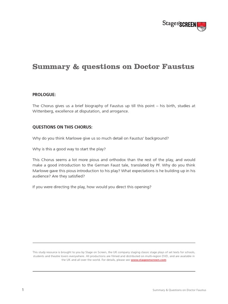 Dr. Faustus Summary & Questions | PDF | Religious Belief And Doctrine | Religion And Belief