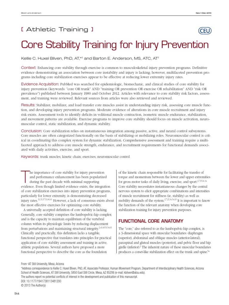 Core Stability Training For Injury Prevention | PDF | Balance (Ability ...
