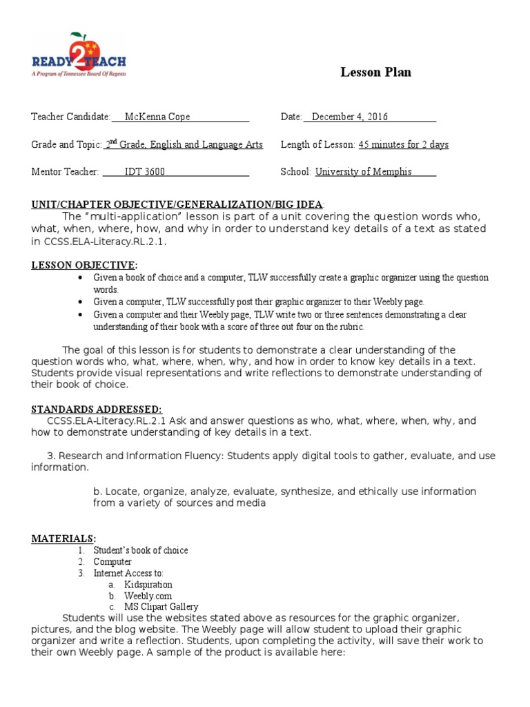 Lesson Plan: Unit/Chapter Objective/Generalization/Big Idea | PDF ...