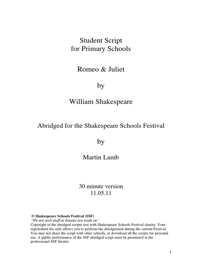Student-Script Romeo and Juliet | PDF | Characters In Romeo And Juliet ...