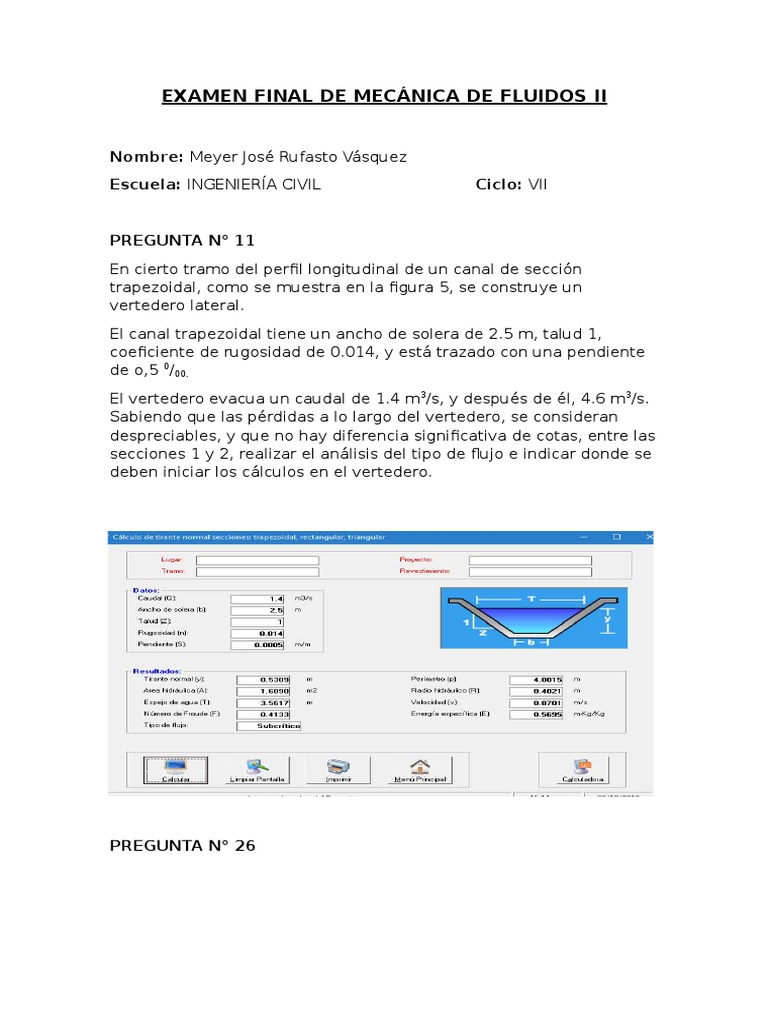 Examen Final de Mecánica de Fluidos II | PDF | Ingeniero civil | Ingeniería mecánica