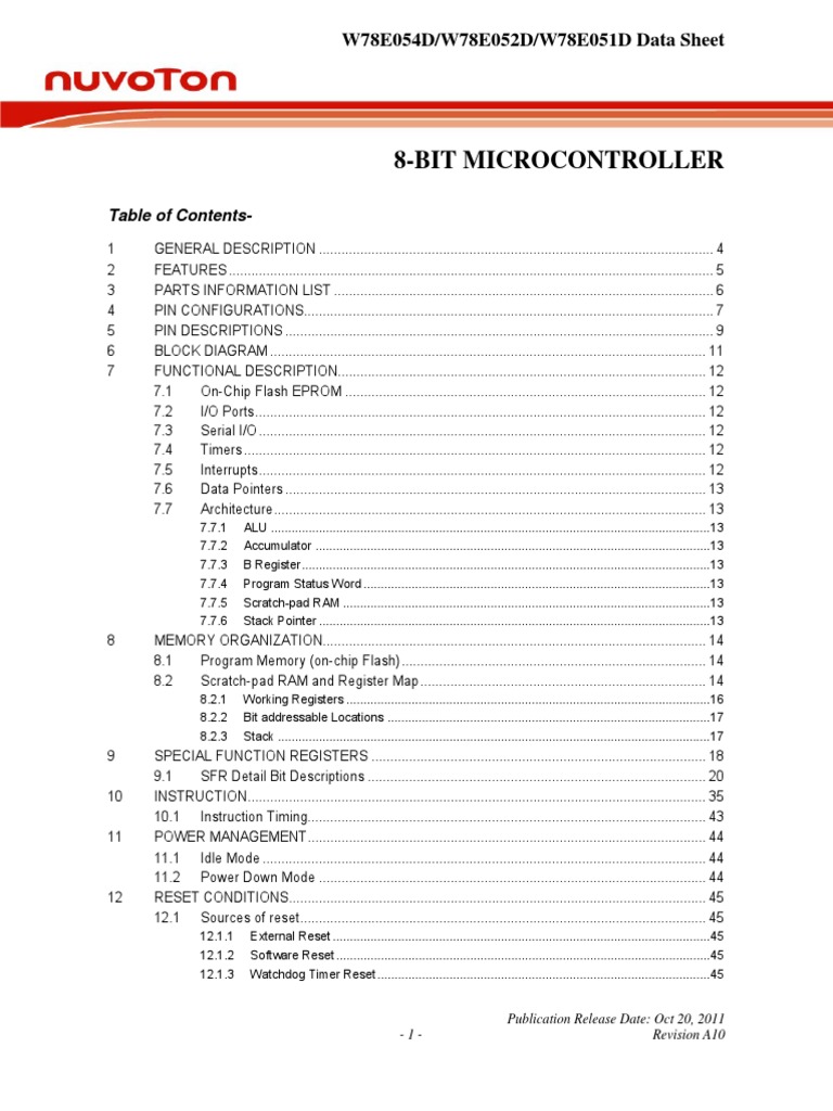 Nuvoton W78E052DDG Datasheet | PDF | Random Access Memory | Flash Memory