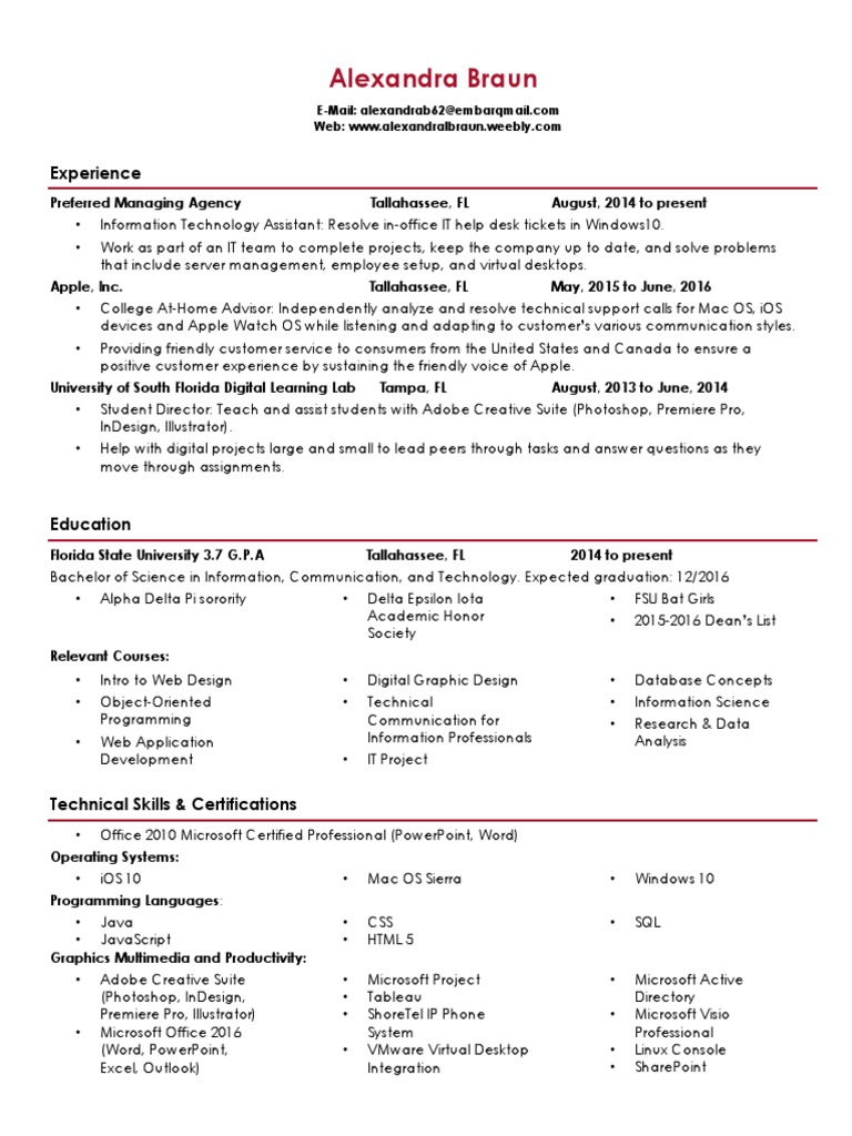 Alexandra Braun Resume CV Weebly | PDF | Microsoft Office | Adobe Systems