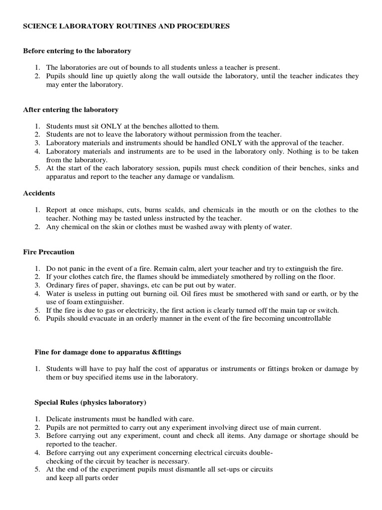 Science Laboratory Routines and Procedures | PDF | Laboratories | Chemistry