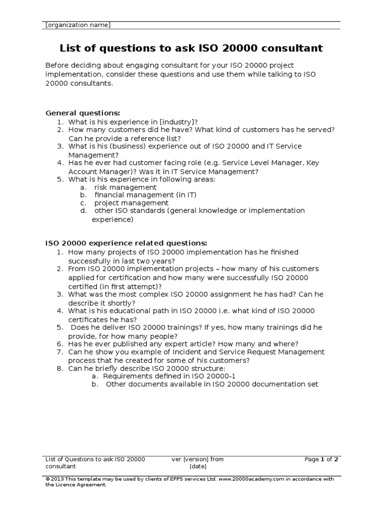 ISO-20000 - Checklist For A Consultant | PDF | Consultant | Computing