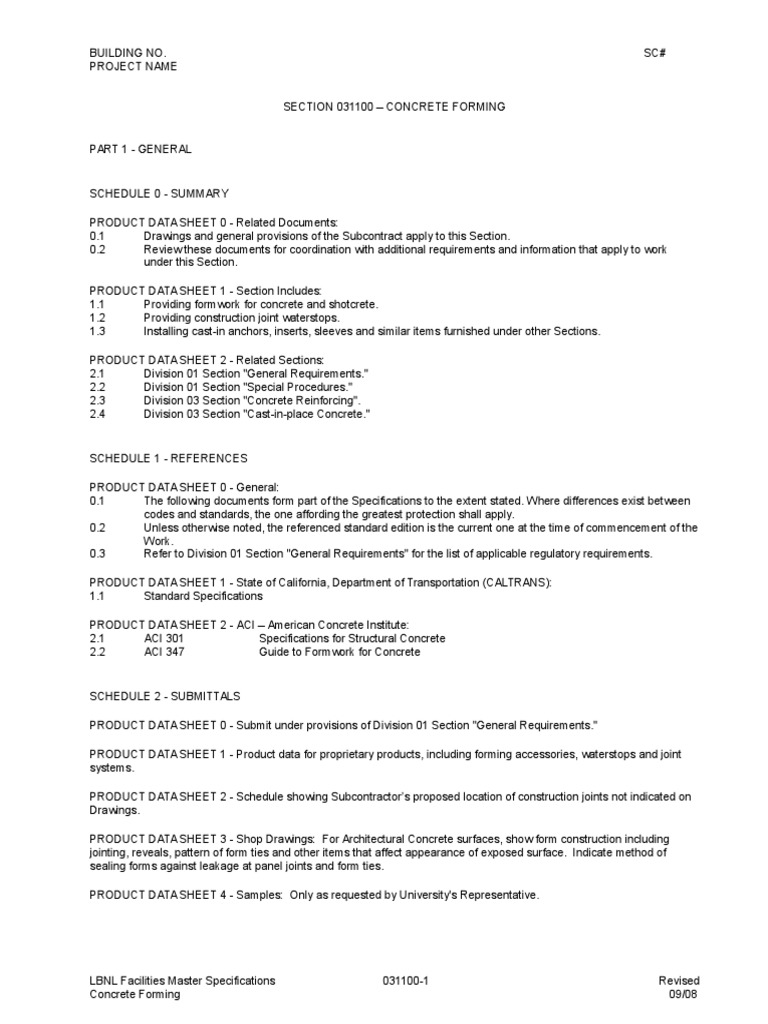031100 | PDF | Concrete | Specification (Technical Standard)