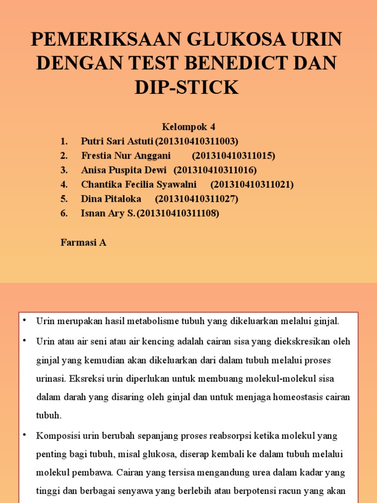 Uji Glukosa Urin: Metode Benedict dan Dip-Stick | PDF