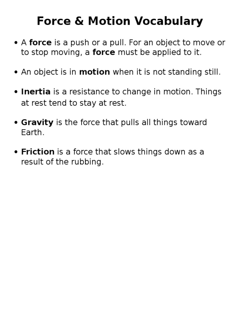 Force Motion Vocabulary | PDF