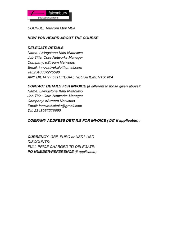 Telecom Mini MBA Enrollment Details | PDF | Business