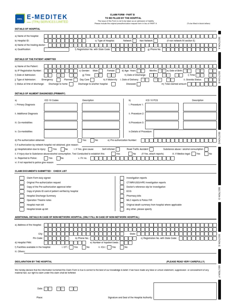 Standard Claim Form Hospital | PDF | International Statistical ...