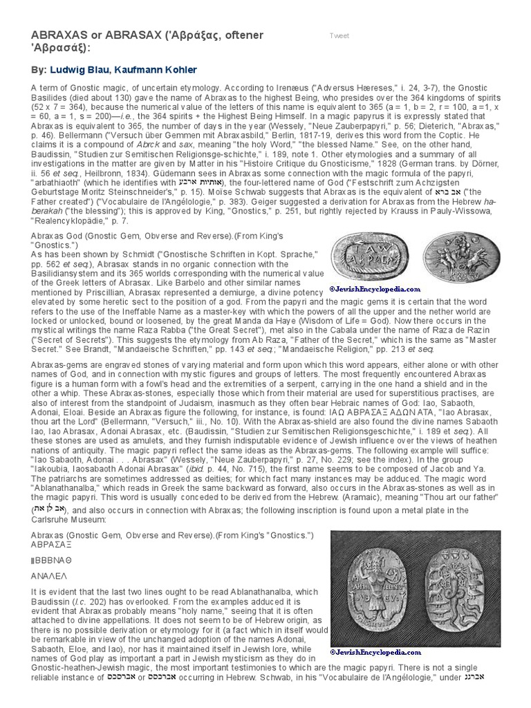 ABRAXAS - JewishEncyclopedia | PDF | Names Of God In Judaism | Names Of God