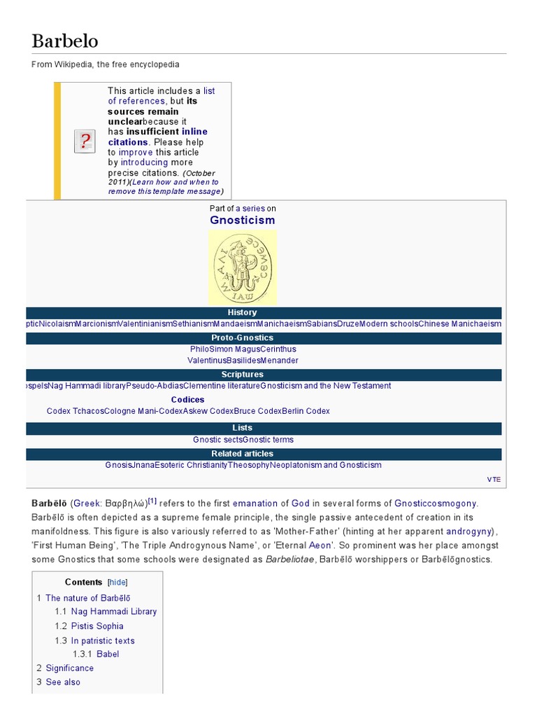 Barbelo - Wikipedia | PDF | Abrahamic Religions | Spirituality