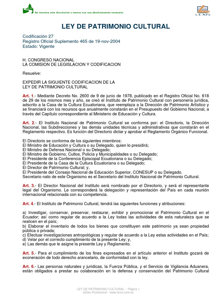 Ley de Patrimonio Cultural | PDF | Bienes (Ley) | Propiedad