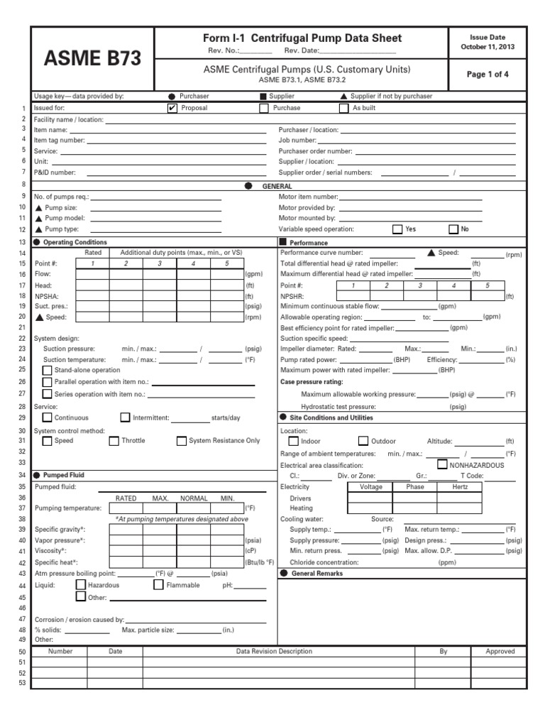 ASME B73.1 Centrifugal Pump Data Sheet | PDF | Pipe (Fluid Conveyance ...